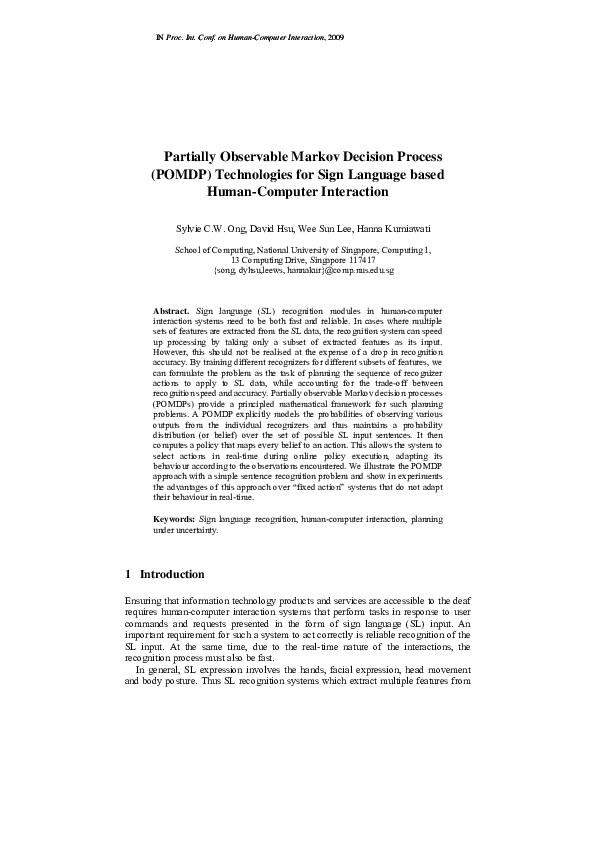 (PDF) Partially Observable Markov Decision Process (POMDP) Technologies ...