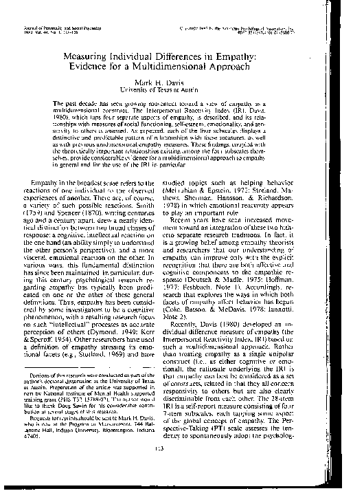 (PDF) Measuring individual differences in empathy: Evidence for a ...