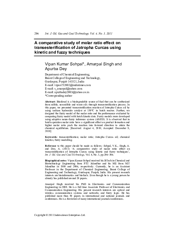 (PDF) Fuzzy Modeling to Evaluate the Effect of Temperature on Batch Transesterification of ...