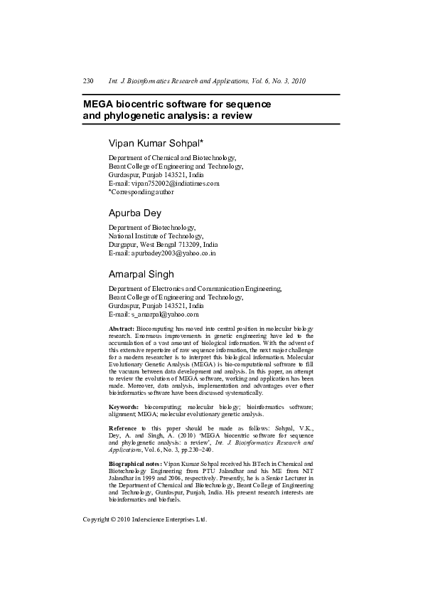 (PDF) MEGA biocentric software for sequence and phylogenetic analysis ...