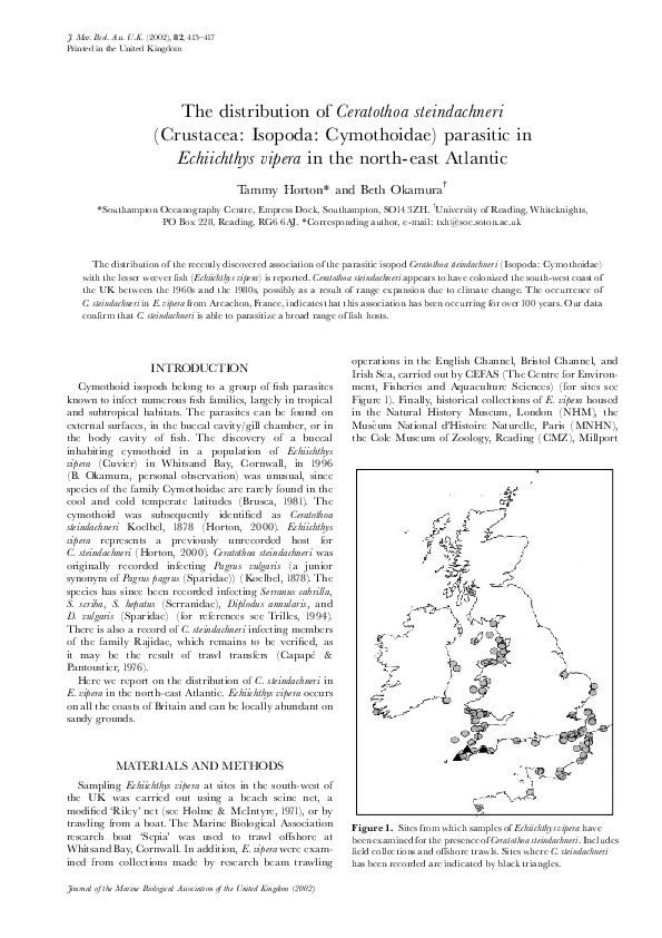 (PDF) The distribution of Ceratothoa steindachneri (Crustacea: Isopoda ...