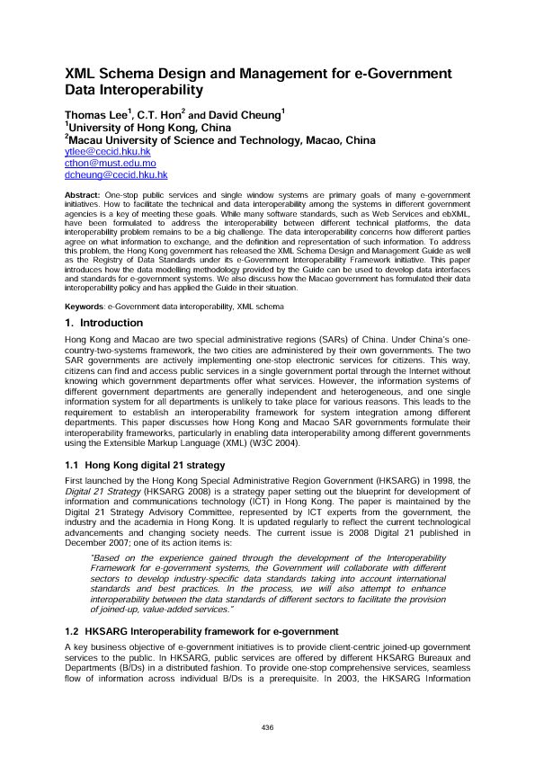 (PDF) XML Schema Design and Management for e-Government Data Interoperability | Thomas Yau-tat ...