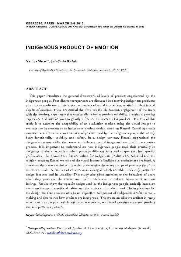 (PDF) INDIGENOUS PRODUCT OF EMOTION