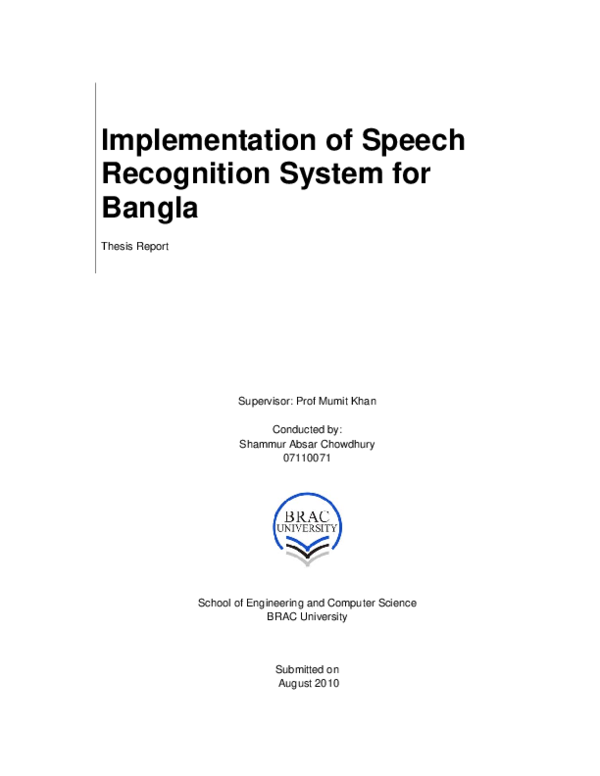 (PDF) Implementation of speech recognition system for Bangla