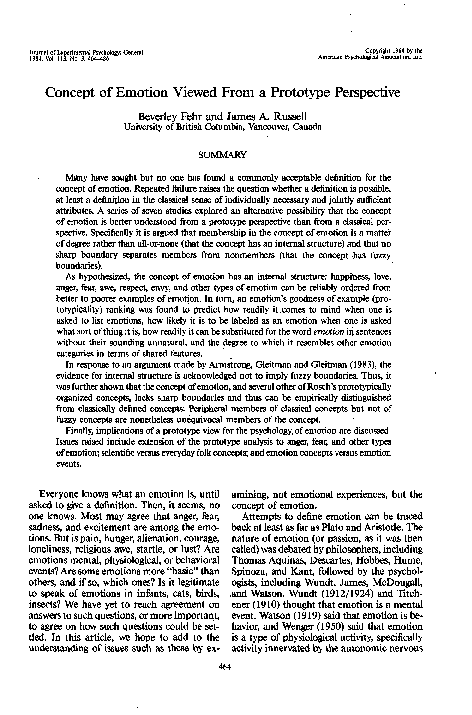 (PDF) Concept of emotion viewed from a prototype perspective