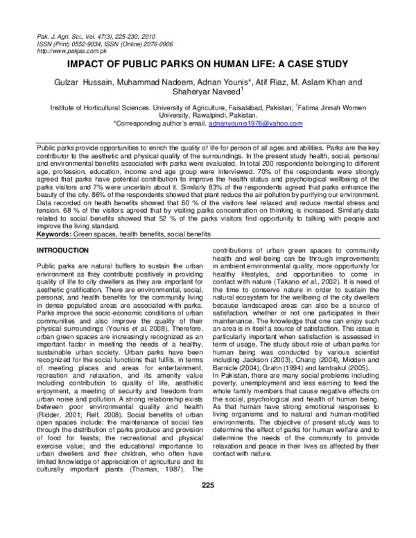 (PDF) Impact of public parks on human life: A case study