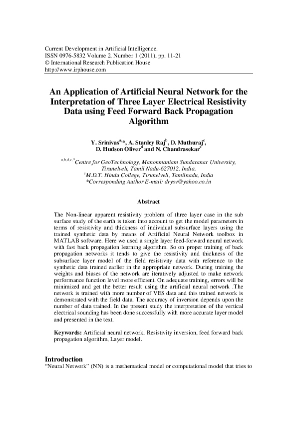 (PDF) An Application of Artificial Neural Network for the Interpretation of Three Layer ...