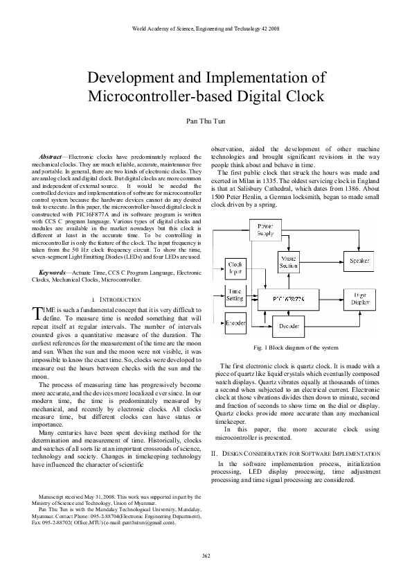 Pdf Development And Implementation Of Microcontroller Based Digital Clock
