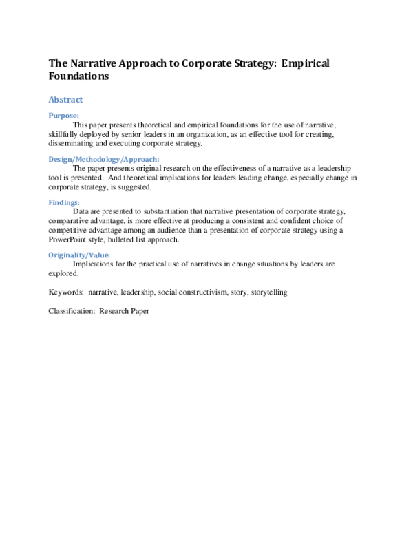 (PDF) Narrative approach to corporate strategy: empirical foundations