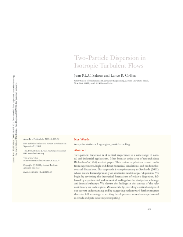 (PDF) Two-particle dispersion in isotropic turbulent flows