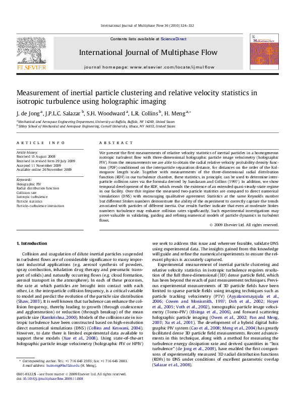 Pdf Measurement Of Inertial Particle Clustering And Relative Velocity