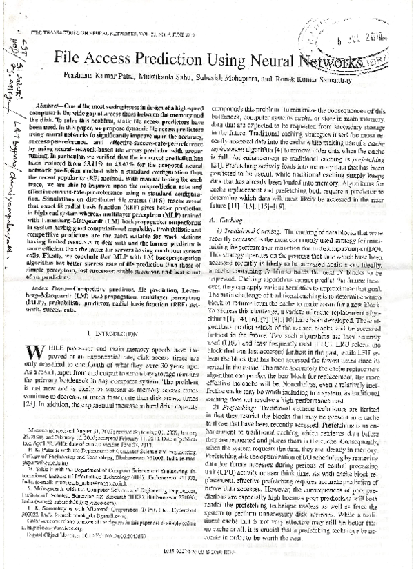 (PDF) File access prediction using neural networks
