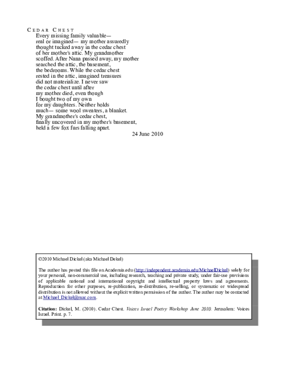 (PDF) Cedar Chest (poem)