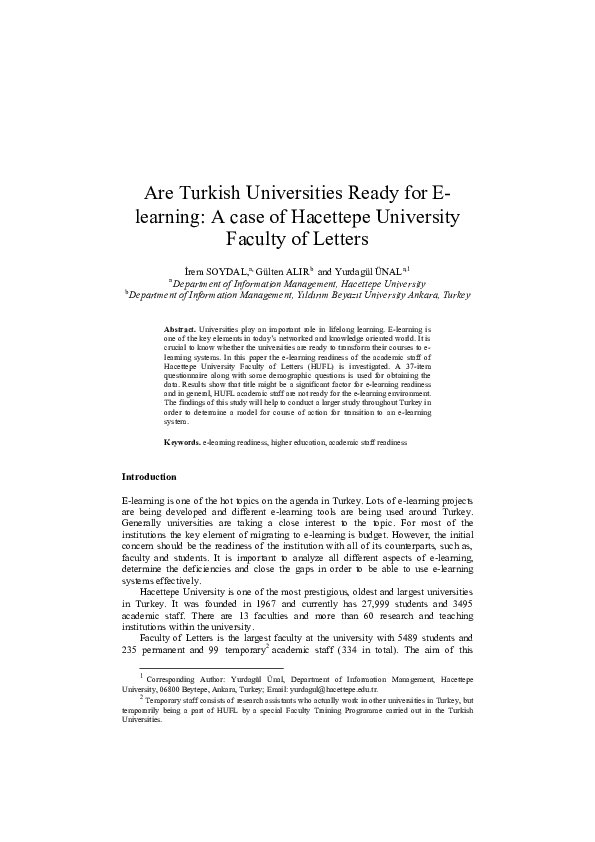 (PDF) Are Turkish Universities Ready for E-learning: A case of ...