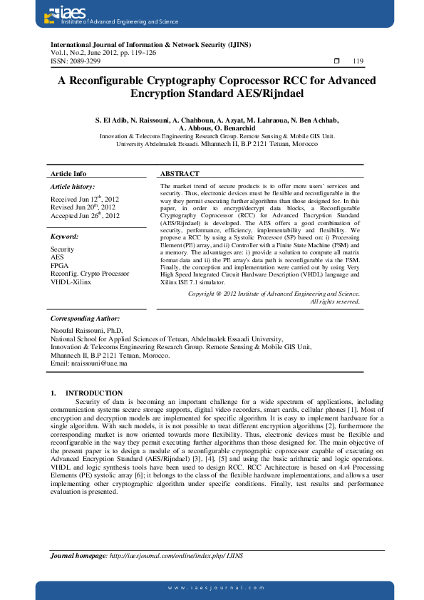 (PDF) A Reconfigurable Cryptography Coprocessor RCC for Advanced ...