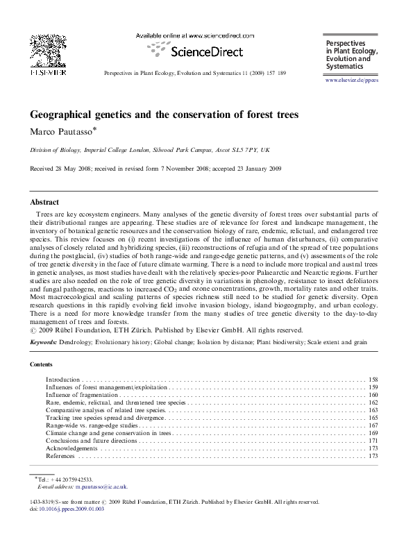 (PDF) Geographical genetics and the conservation of forest trees
