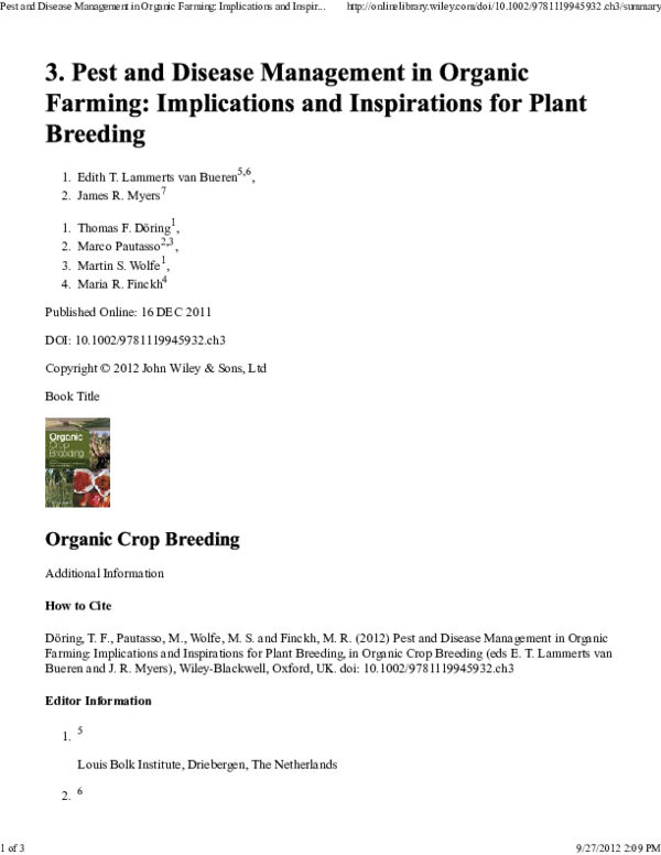 (PDF) Pest and disease management in organic farming: implications and ...