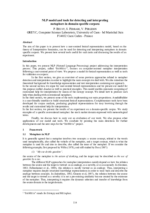 (PDF) NLP model and tools for detecting and interpreting metaphors in domain-specific corpora