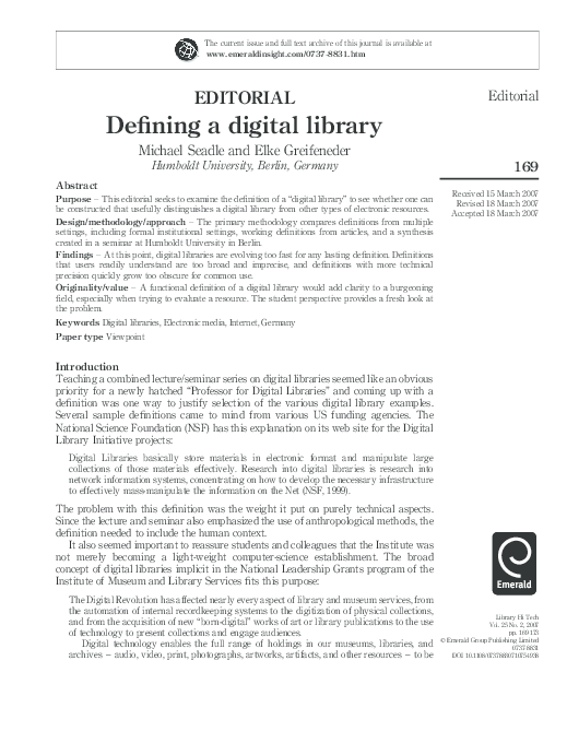 (PDF) Defining a digital library