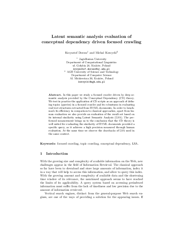 (PDF) Latent Semantic Analysis Evaluation of Conceptual Dependency Driven Focused Crawling