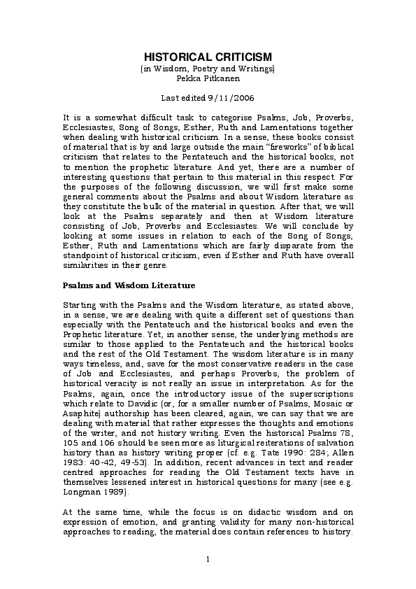 (PDF) Historical Criticism Psalms and Wisdom (DOTPW)