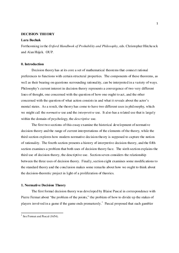 (PDF) DECISION THEORY | Lara Buchak - Academia.edu