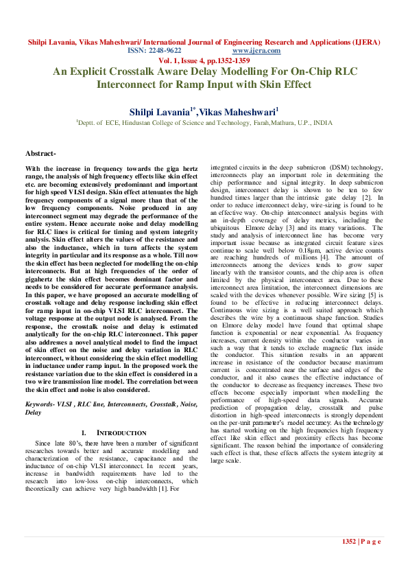 Pdf An Explicit Crosstalk Aware Delay Modelling For On Chip Rlc Interconnect For Ramp Input