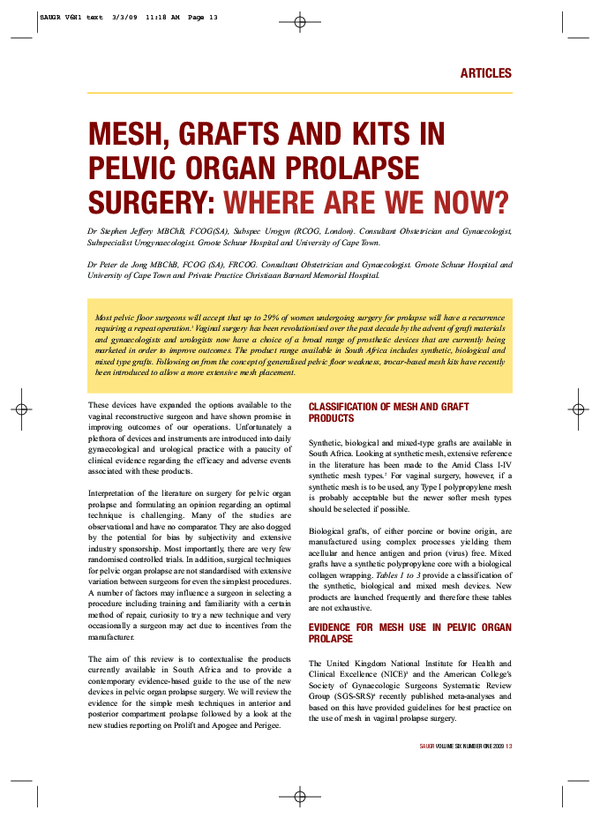(PDF) MESH, GRAFTS AND KITS IN PELVIC ORGAN PROLAPSE SURGERY: WHERE ARE ...