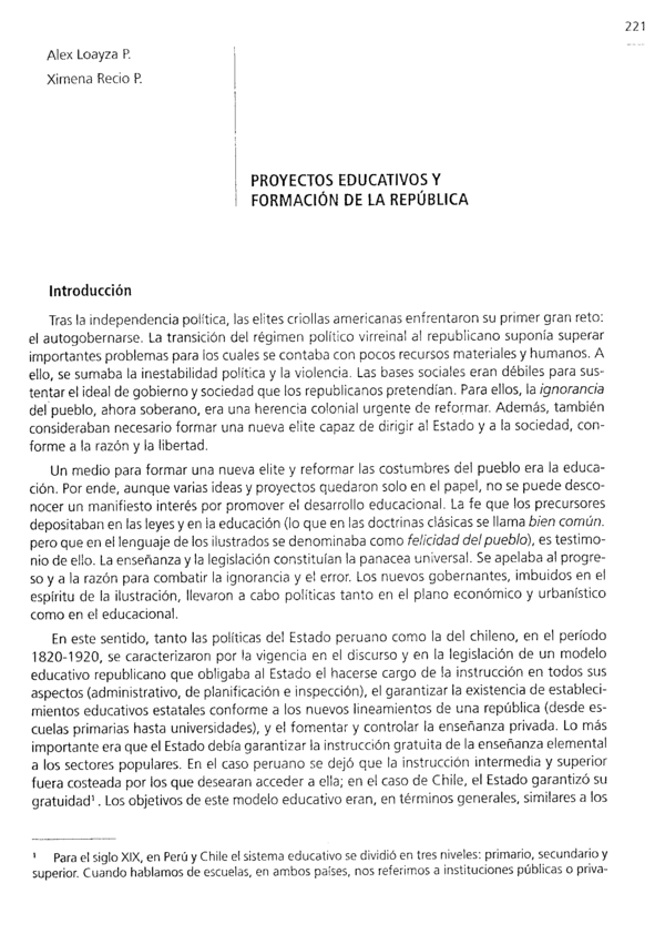 (PDF) Proyectos educativos y formación de la República [Chile-Perú ...