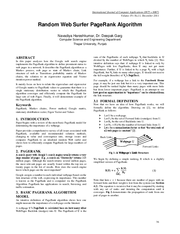 Pdf Random Web Surfer Page Rank Algorithm