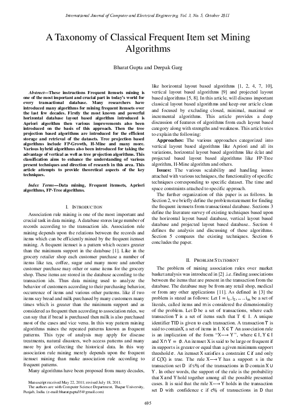 (PDF) A Taxonomy of Classical Frequent Item set Mining Algorithms