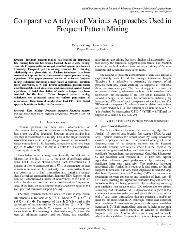 (PDF) Comparative Analysis of Various Approaches Used in Frequent Pattern Mining