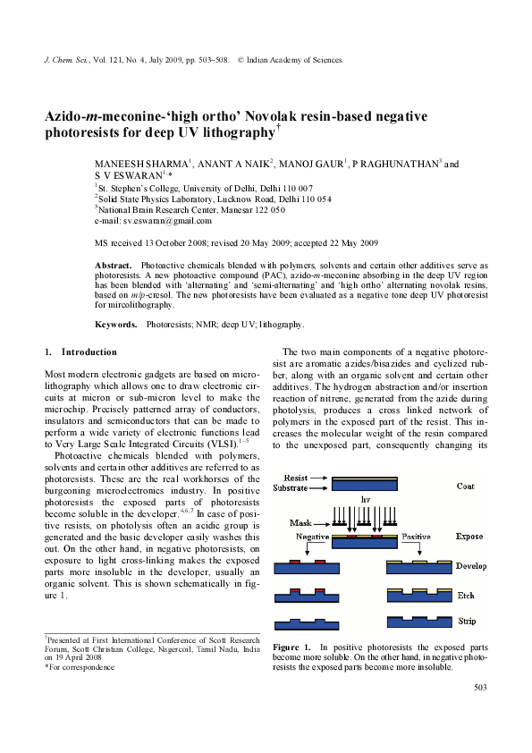 (PDF) Azido-m-meconine-'high ortho'Novolak resin-based negative ...
