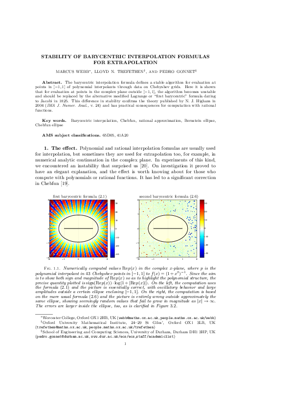 (PDF) Stability of barycentric interpolation formulas for extrapolation