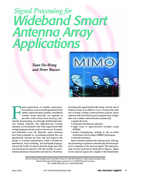 (PDF) Signal processing for wideband smart antenna array applications