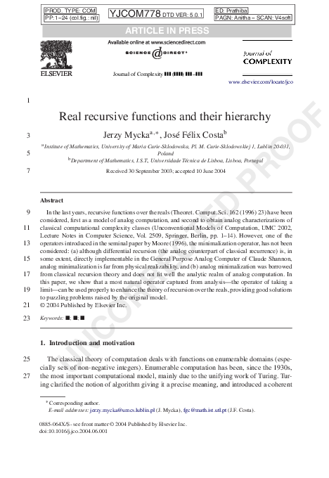 (PDF) Real recursive functions and their hierarchy (PDF) Real recursive functions and their hierarchy