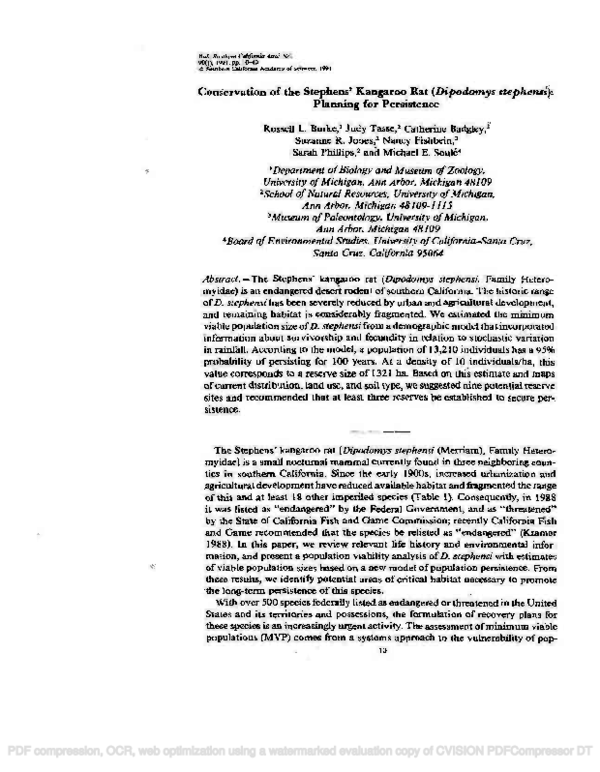 (PDF) Conservation of the Stephens' kangaroo rat(Dipodomys stephensi ...