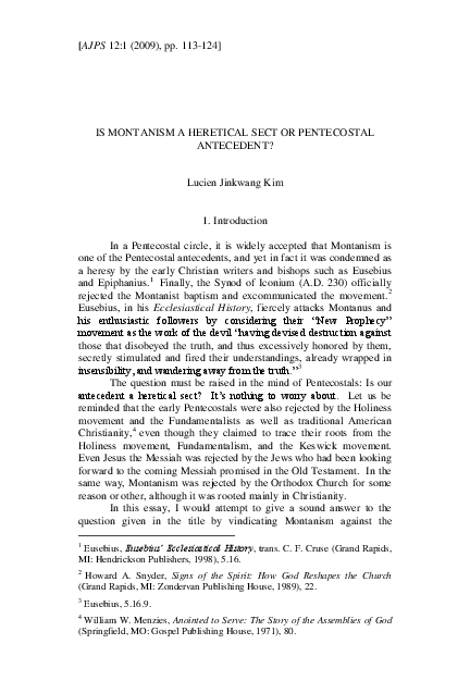 (PDF) IS MONTANISM A HERETICAL SECT OR PENTECOSTAL ANTECEDENT?