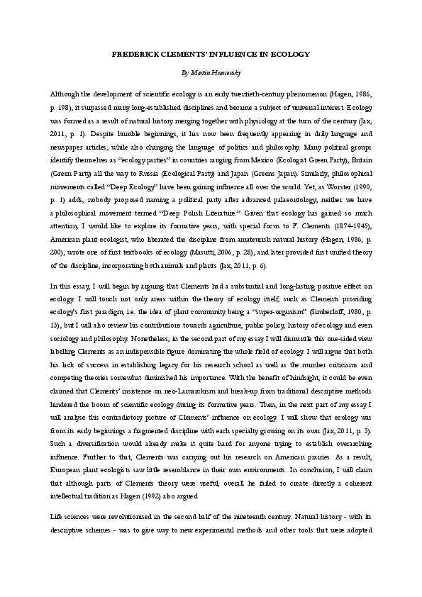 (PDF) Frederick Clements' Influence in Ecology