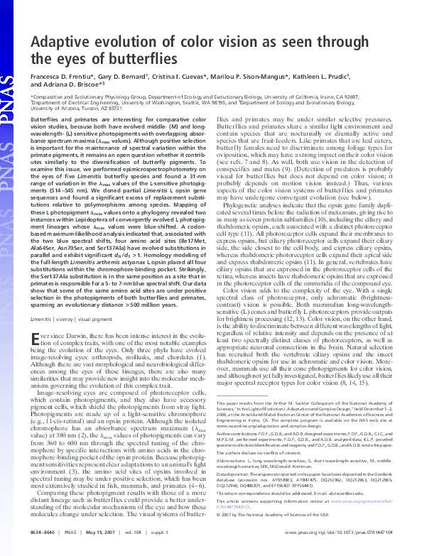 (PDF) Adaptive Evolution of Color Vision as Seen Through the Eyes of ...