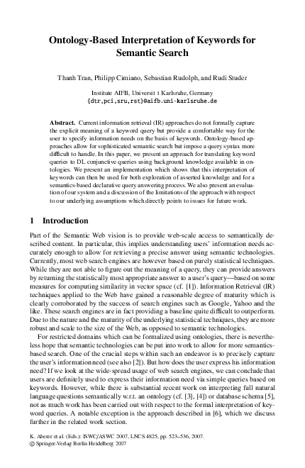(PDF) Ontology-based interpretation of keywords for semantic search