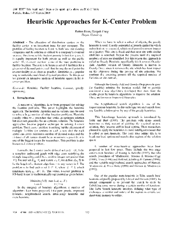 (PDF) Heuristic Approaches for K-Center Problem
