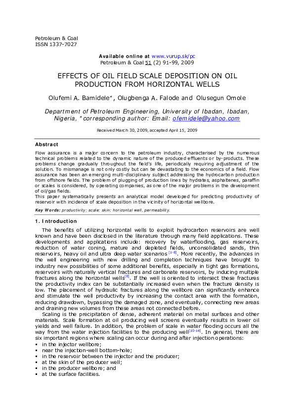 (PDF) Effects of Oilfield Scale Deposition on Oil Production from ...