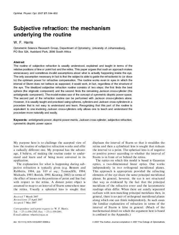 (PDF) 2007 Subjective refraction: the mechanism underlying the routine