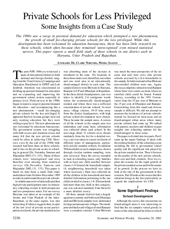 (PDF) Private schools for less privileged: Some insights from a case study