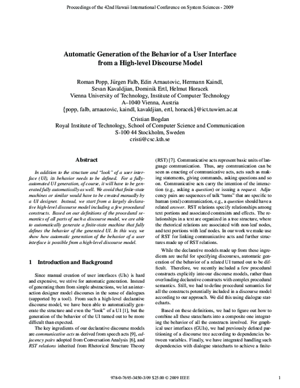 (PDF) Automatic generation of the behavior of a user interface from a ...