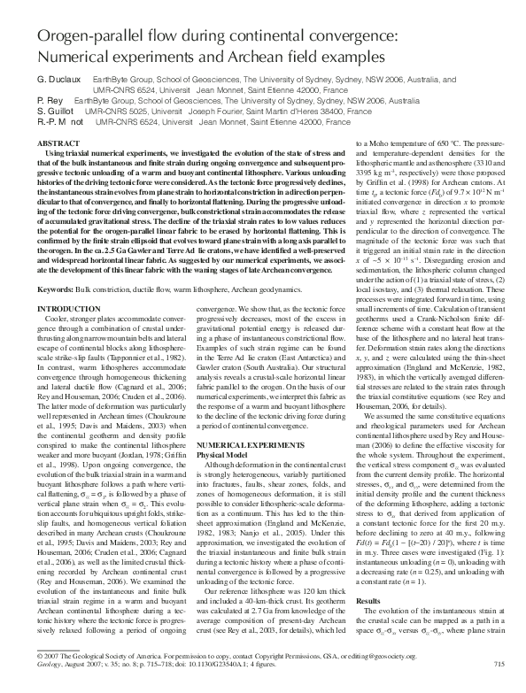 (PDF) Orogen-parallel flow during continental convergence: Numerical ...