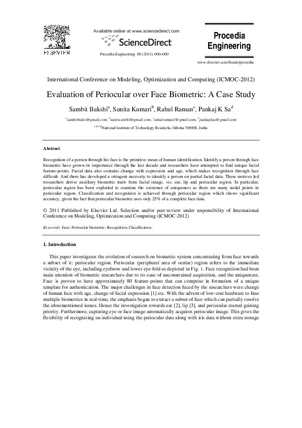 (PDF) Evaluation of Periocular Over Face Biometric: A Case Study