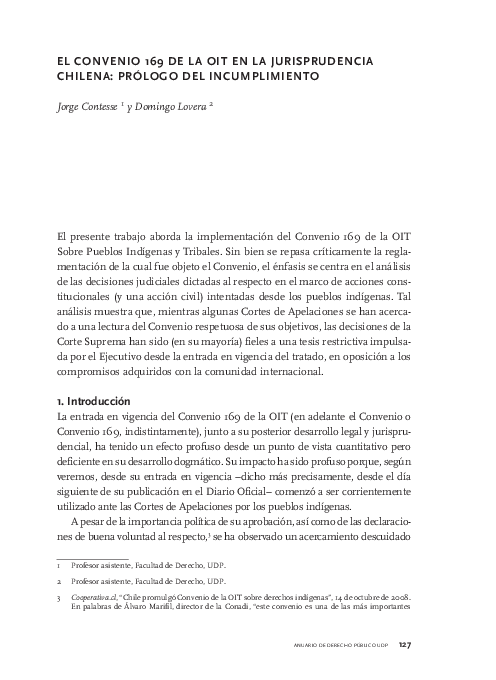 (PDF) El Convenio 169 de la OIT e la jurisprudencia chilena: prólogo ...
