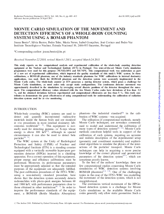 (PDF) Monte Carlo simulation of the movement and detection efficiency of a whole-body counting ...